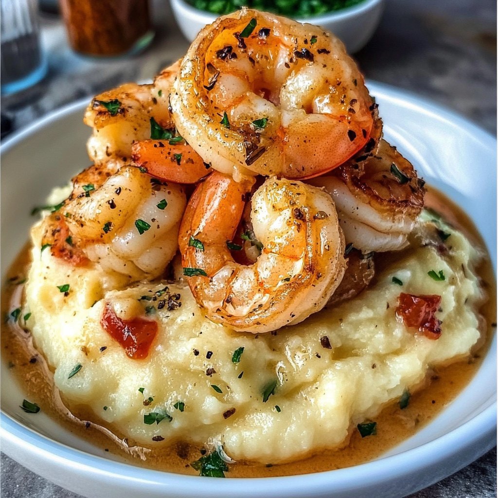 Amazing Creamy Garlic Shrimp Over Mashed Potatoes Delight